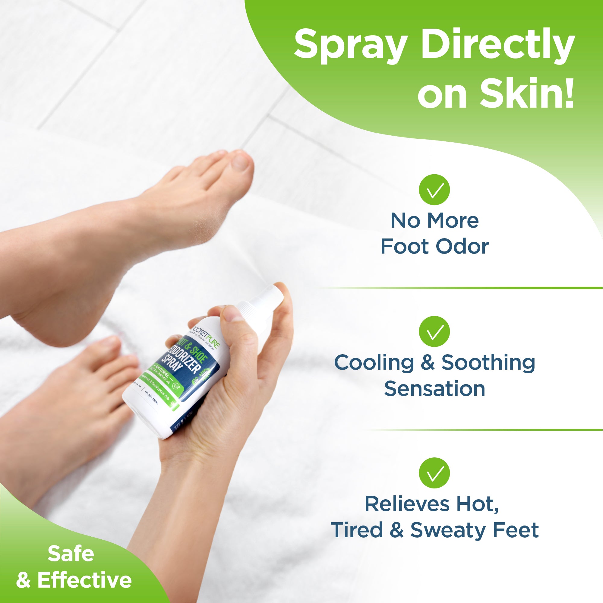 Natural Mint Foot Deodorant Spray and Shoe Deodorizer - Rocket Pure