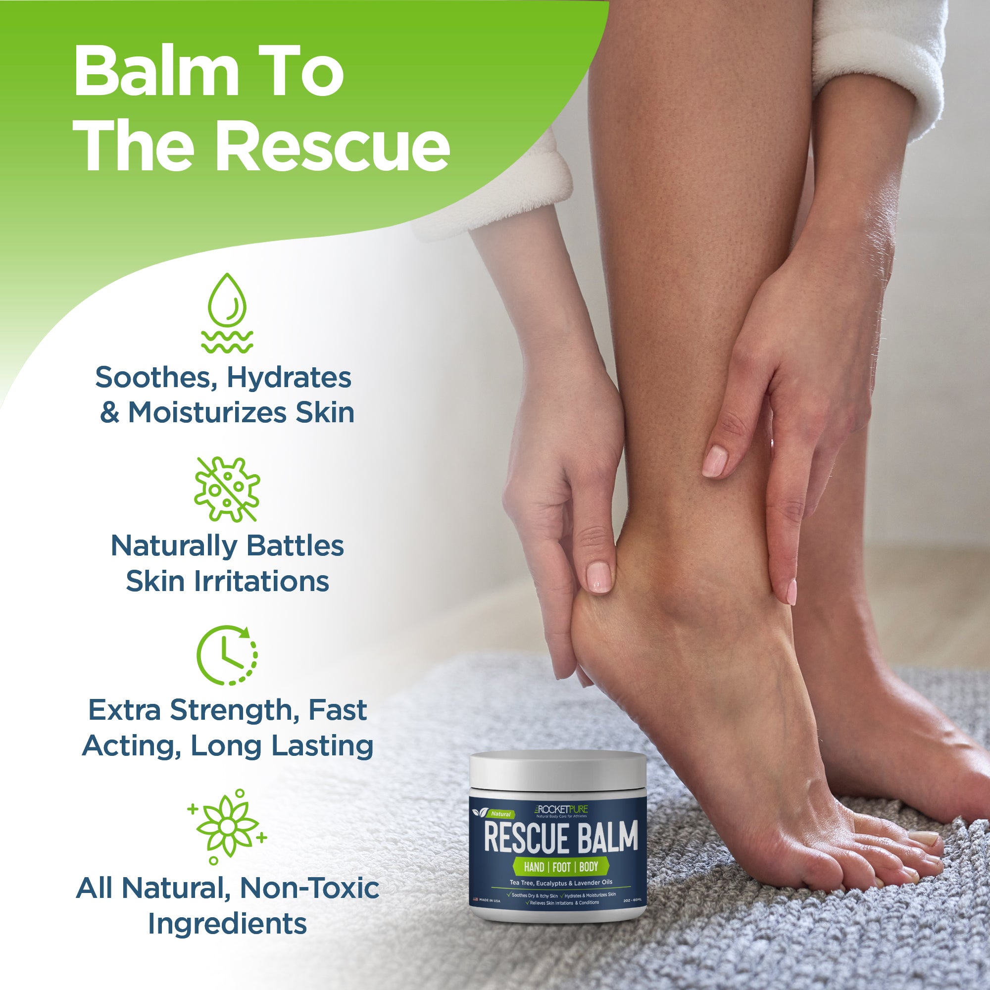 Natural Foot, Hand & Body Rescue Balm - Tea Tree – Rocket Pure