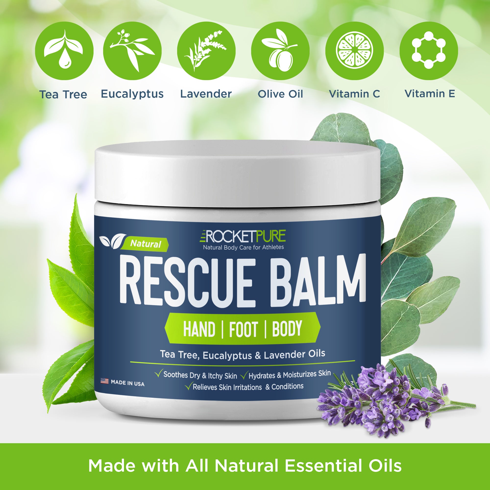 Natural Foot, Hand & Body Rescue Balm - Tea Tree – Rocket Pure